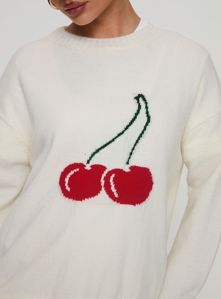 Cherry Dreams Knit Jumper Cream | Princess Polly AU