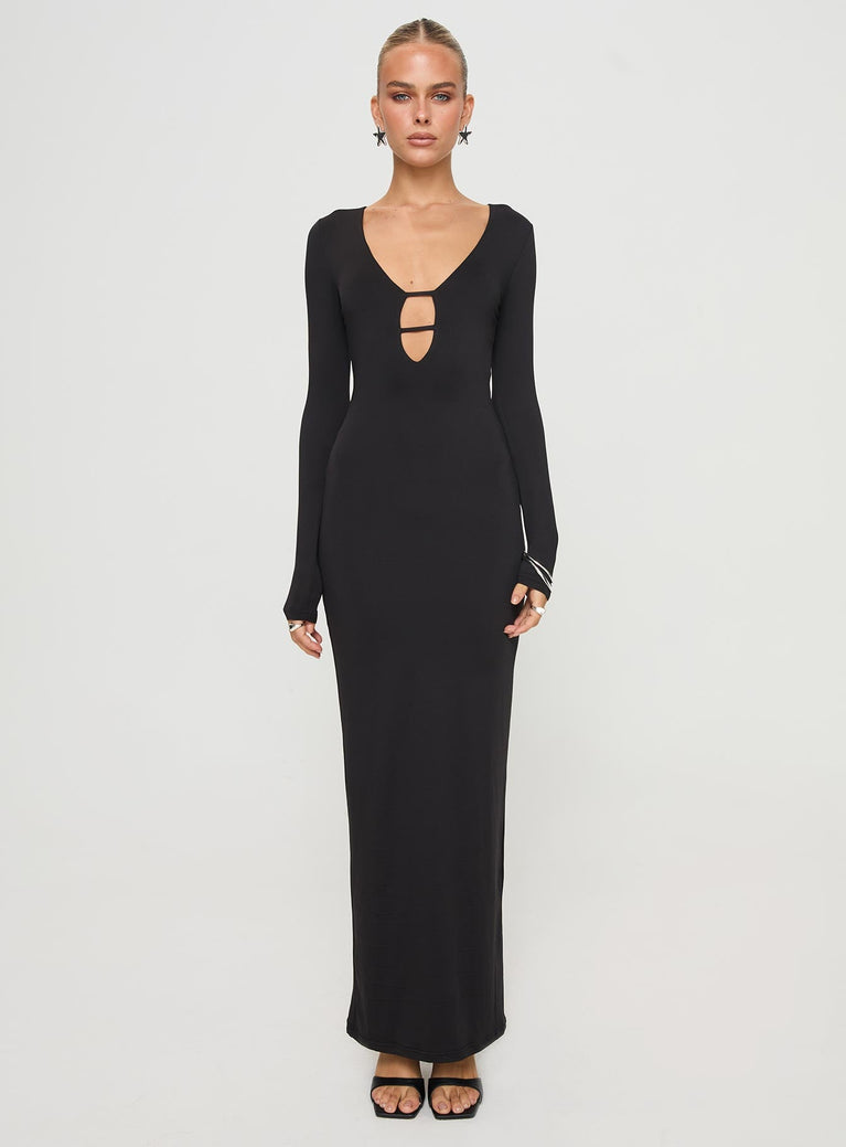 Lasan Long Sleeve Maxi Dress Black | Princess Polly AU