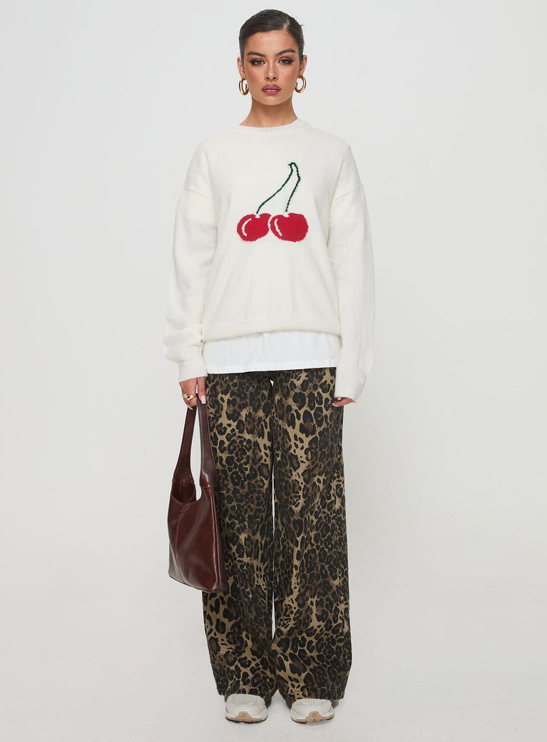 Cherry Dreams Knit Jumper Cream | Princess Polly AU