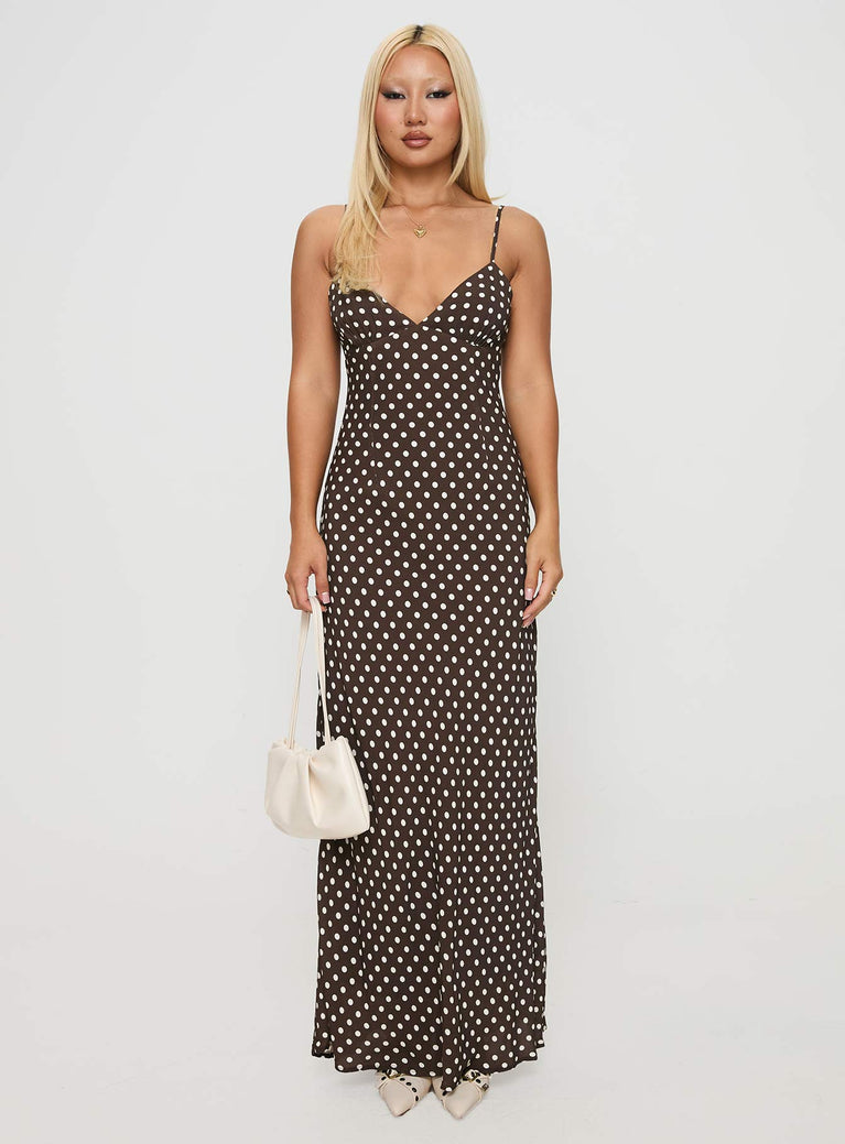 Jorjana Polka Maxi Dress Brown / White | Princess Polly AU