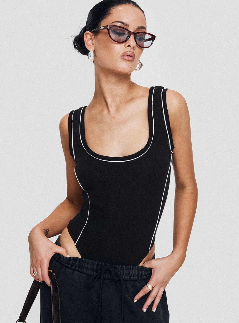 Velvela Contrast Stitch Bodysuit Black / White | Princess Polly AU