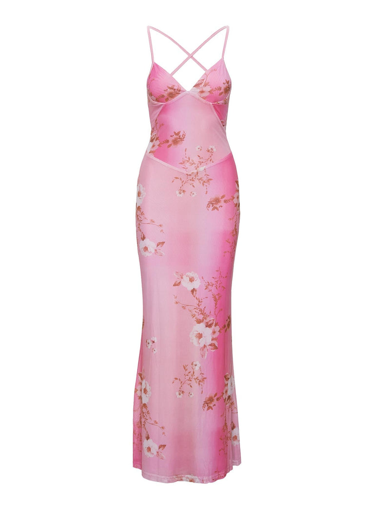 Beverlie Halter Maxi Dress Pink Floral | Princess Polly AU