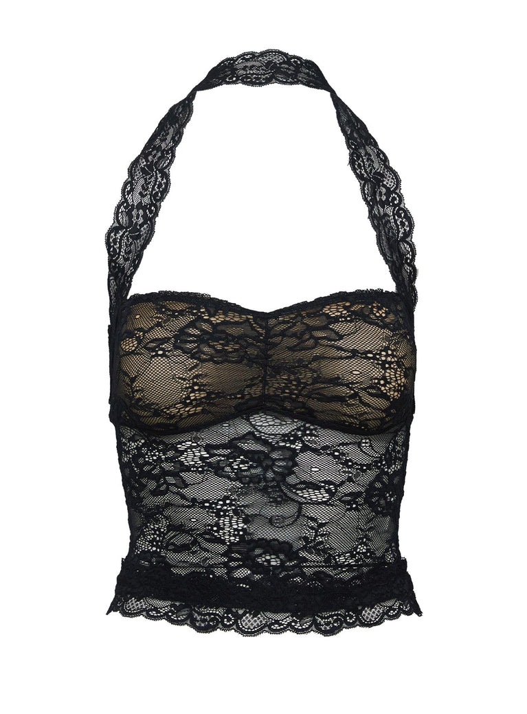 Fantasize Lace Halter Top Black | Princess Polly AU