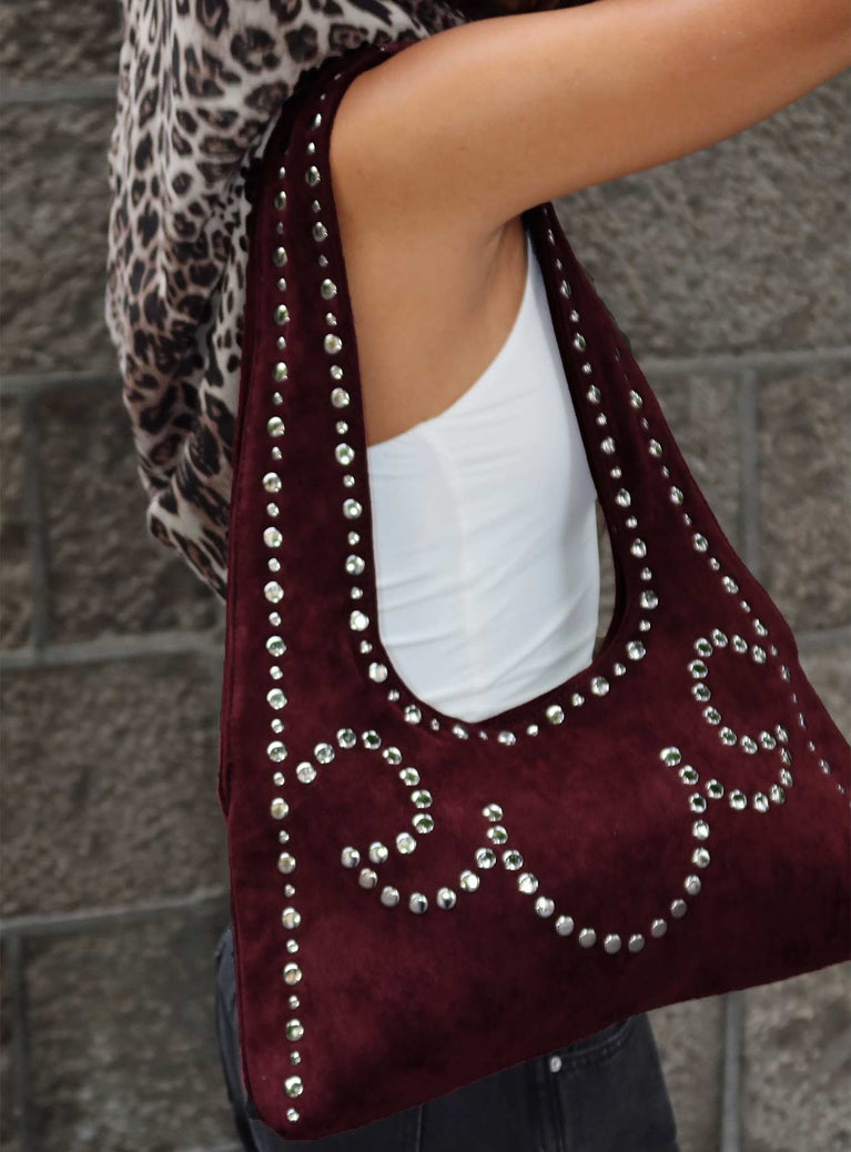 Lemoni Faux Suede Stud Bag Burgundy | Princess Polly AU