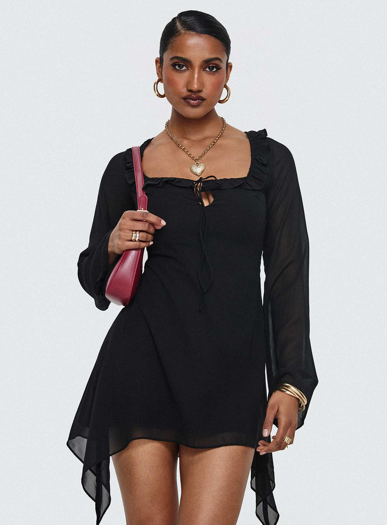Revival Long Sleeve Mini Dress Black | Princess Polly AU