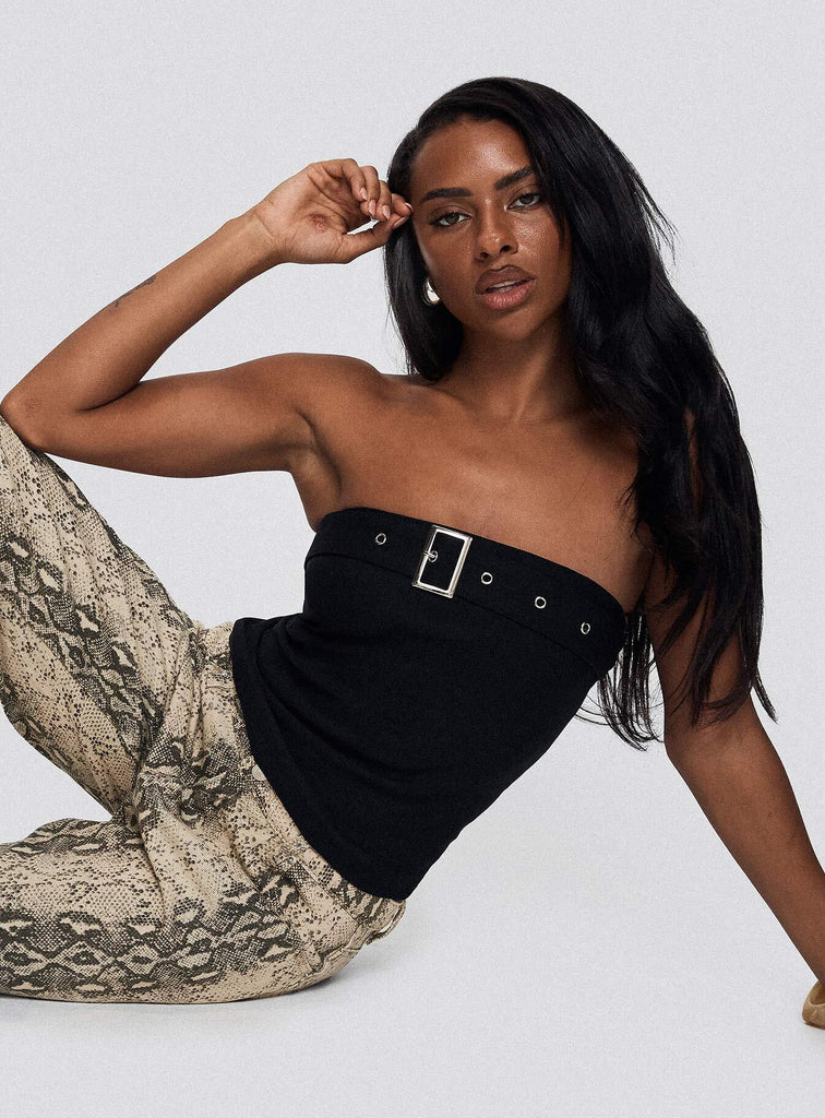Satellite Strapless Buckle Detail Top Black | Princess Polly AU