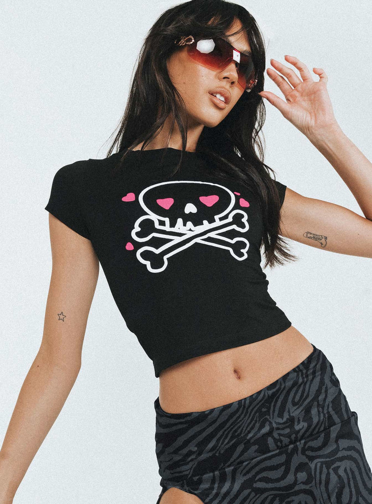 Y2K Skull Graphic Tee Black | Princess Polly AU