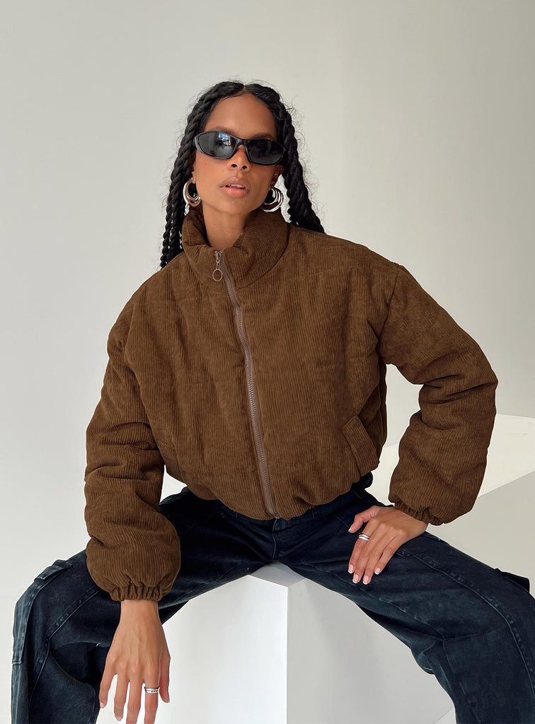 Mccloud Corduroy Puffer Jacket Brown | Princess Polly AU