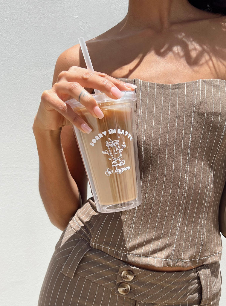 Sorry I'm Latte Iced Coffee Tumbler Clear / White | Princess Polly AU