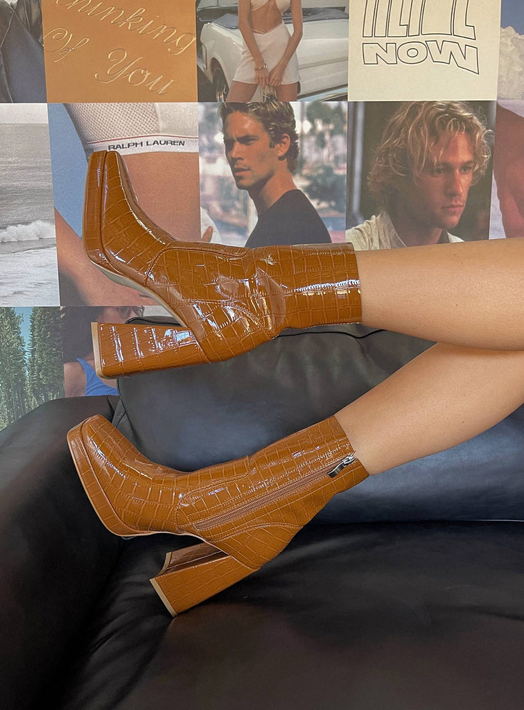 Jamie Croc Platform Boots Camel | Princess Polly AU