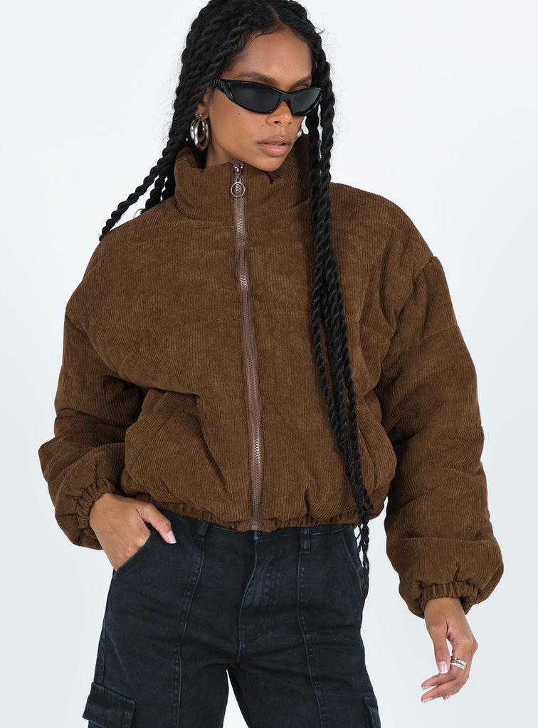 Mccloud Corduroy Puffer Jacket Brown | Princess Polly AU