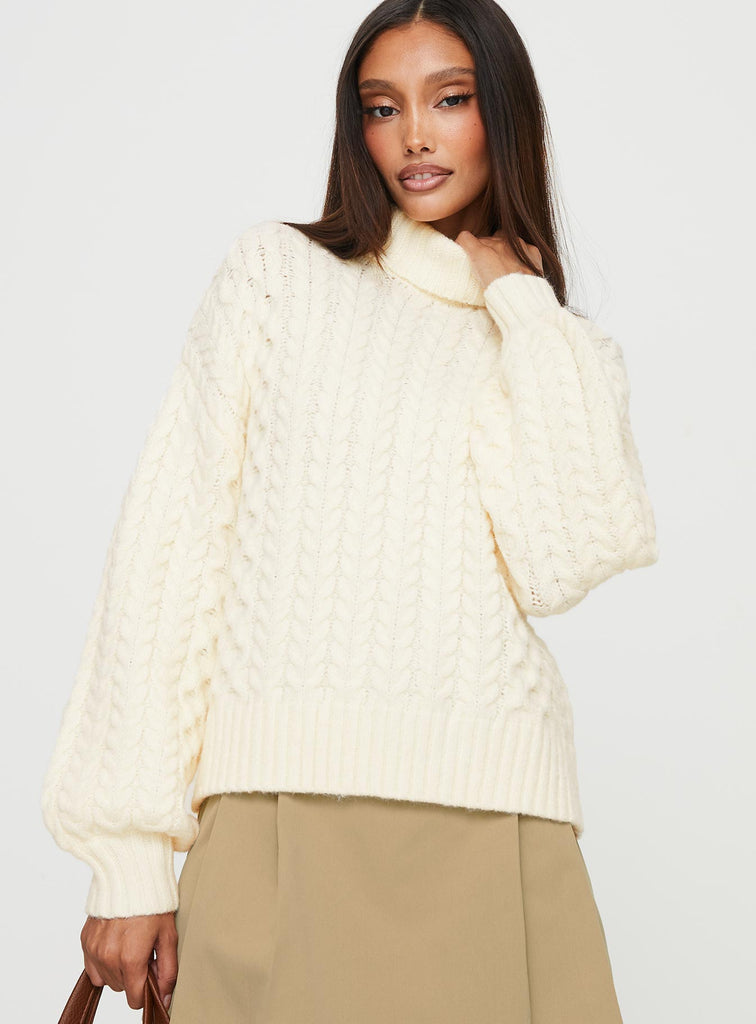 Judson Roll Neck Cable Knit Sweater Cream | Princess Polly AU