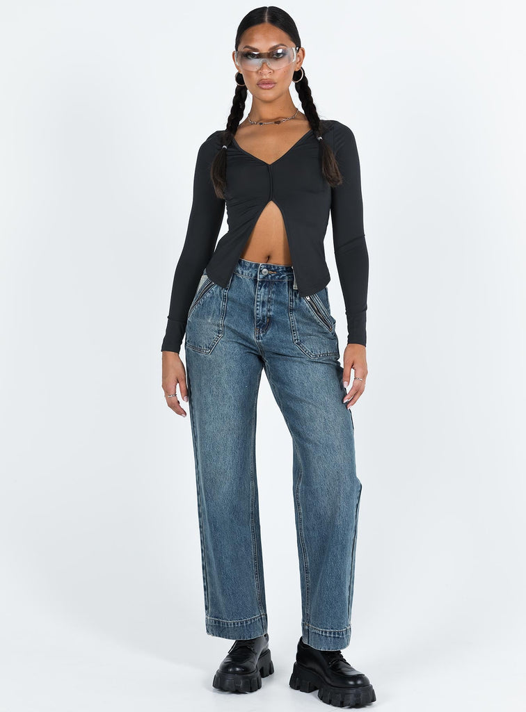 Talbert Long Sleeve Top Black | Princess Polly