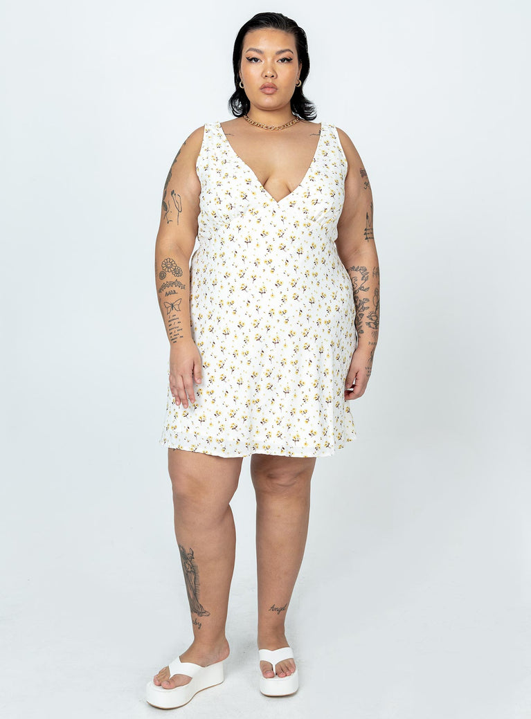 Nellie Mini Dress White / Yellow Floral Curve | Princess Polly AU