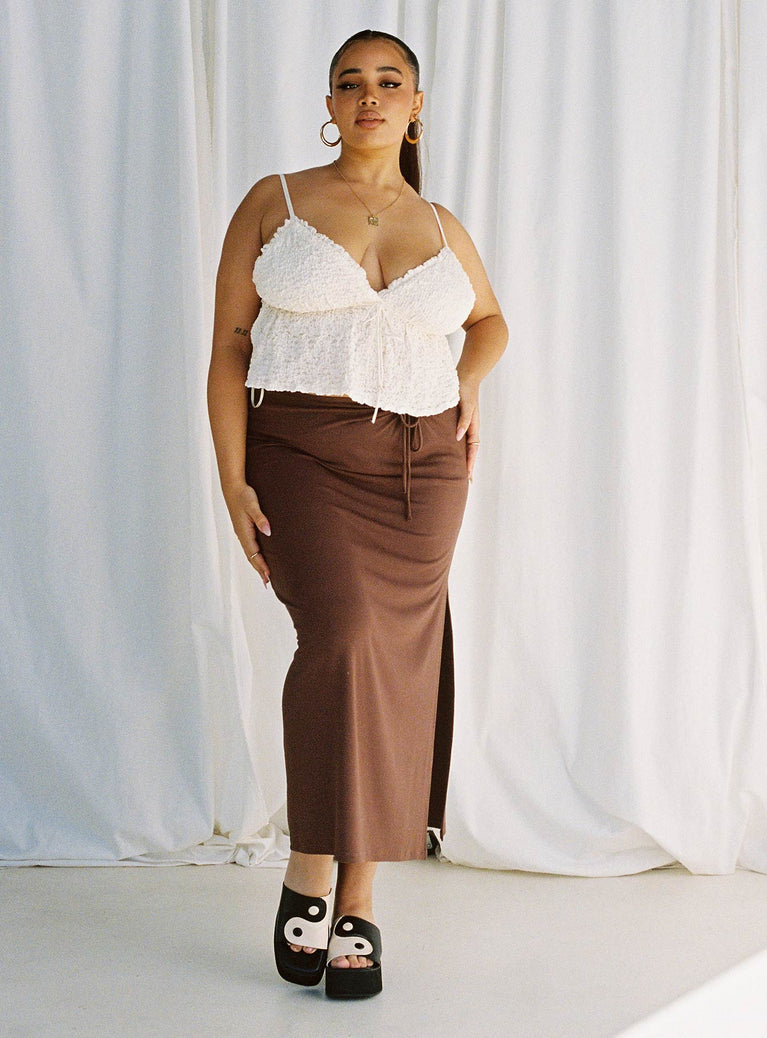 Caroline Midi Skirt Brown Curve | Princess Polly AU