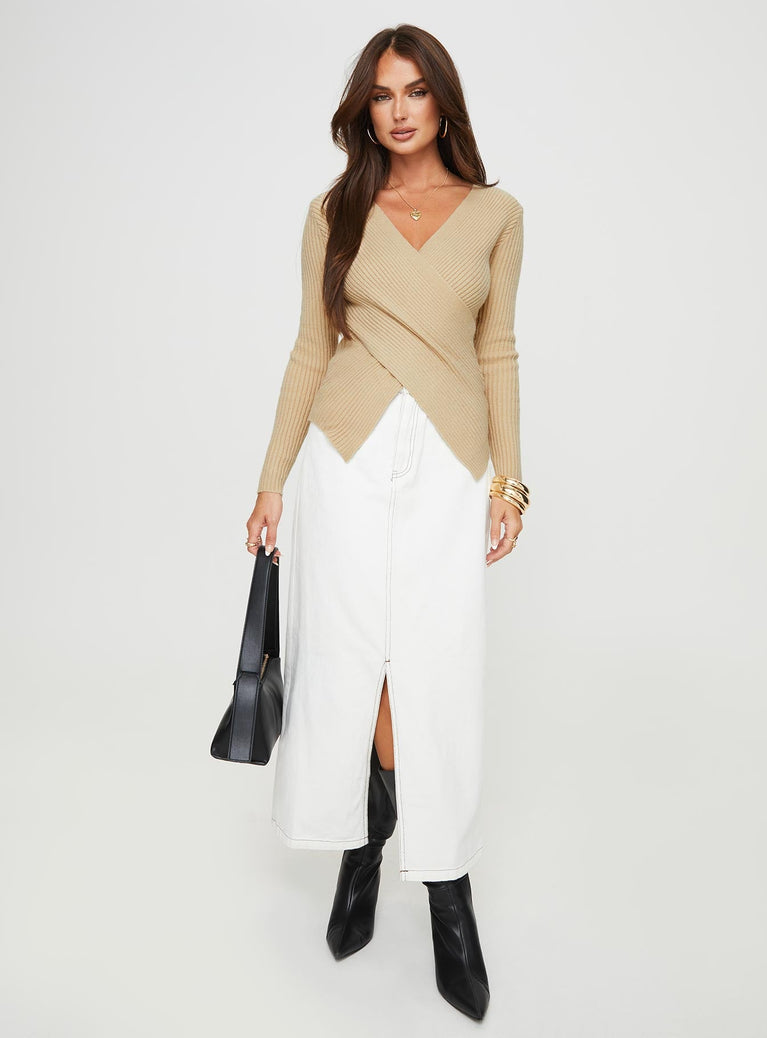 Pressler Cross Over Jumper Beige | Princess Polly AU