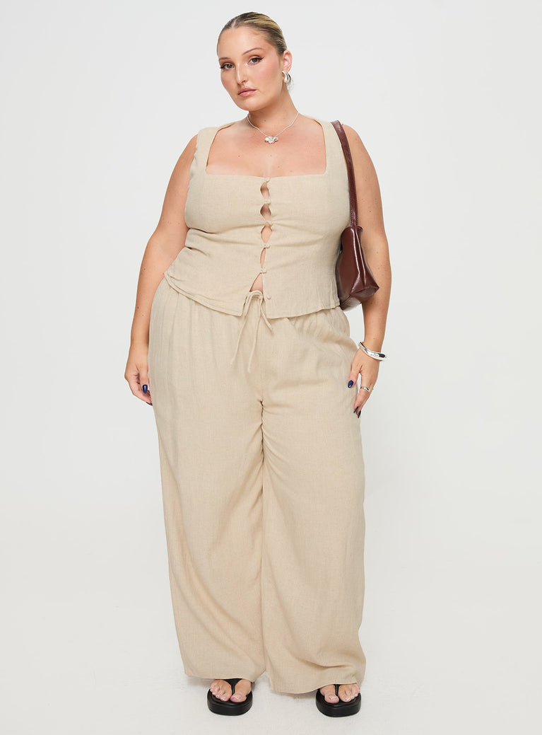 Zenda Linen Blend Top Beige Curve | Princess Polly AU
