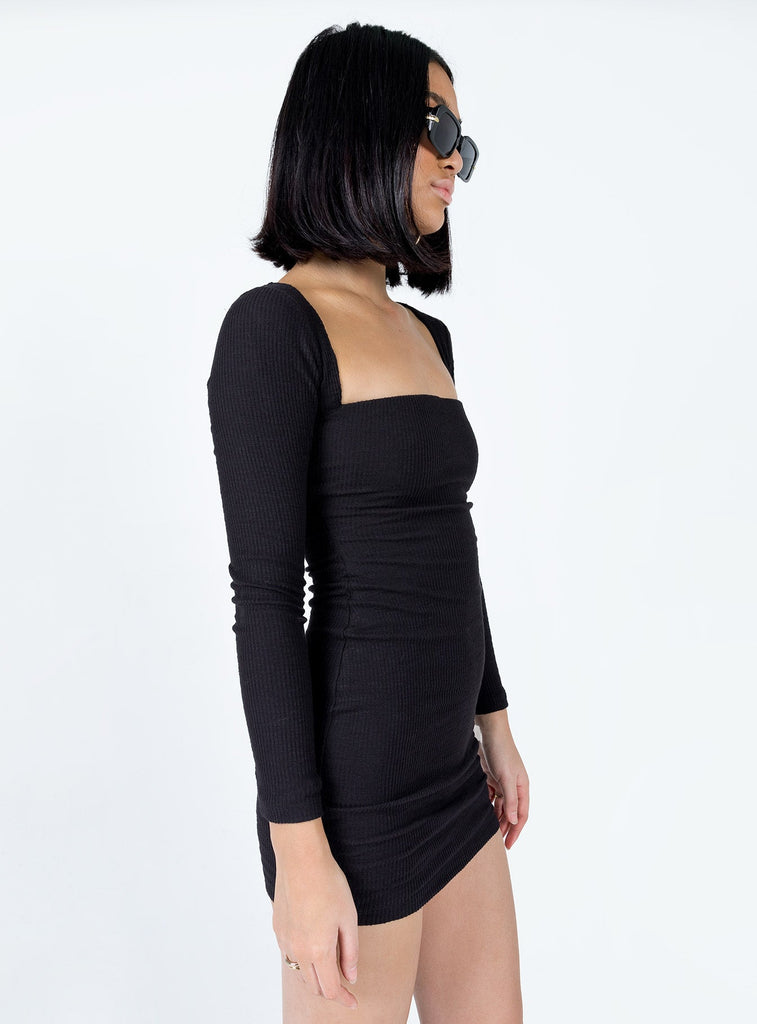 Melbourne Long Sleeve Mini Dress Black | Princess Polly