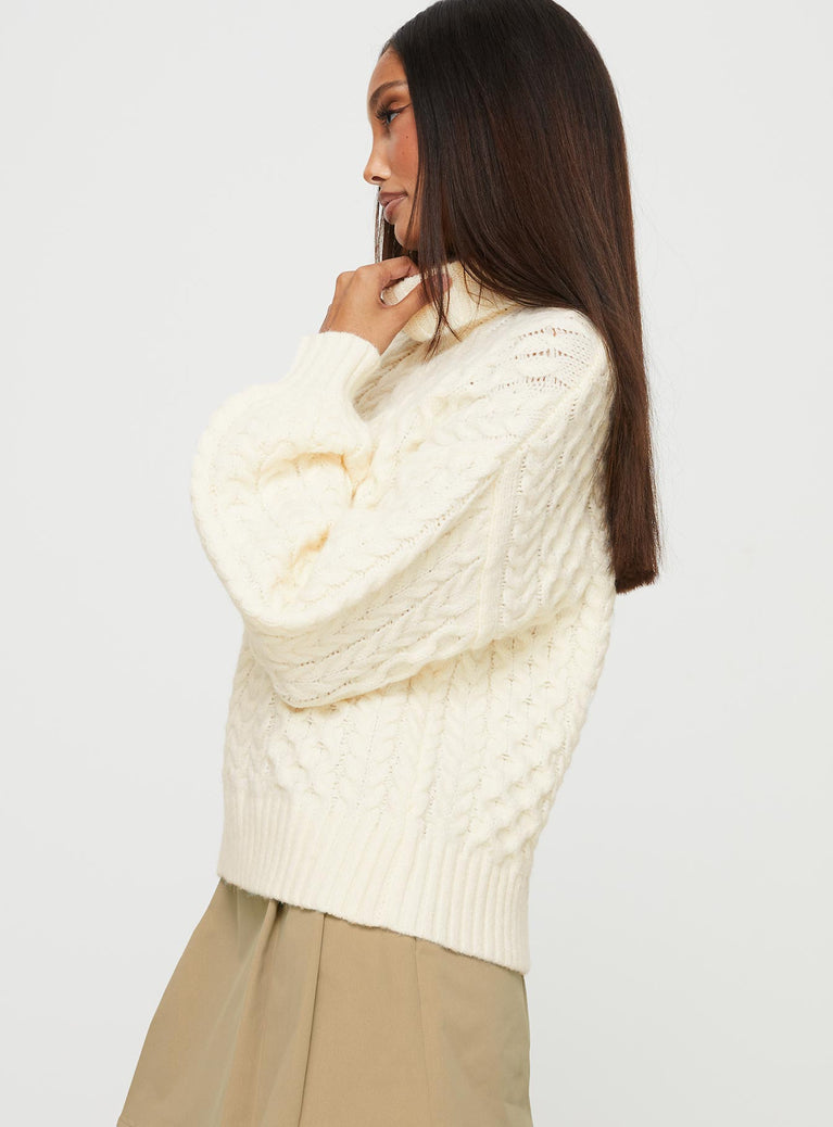 Judson Roll Neck Cable Knit Sweater Cream | Princess Polly AU