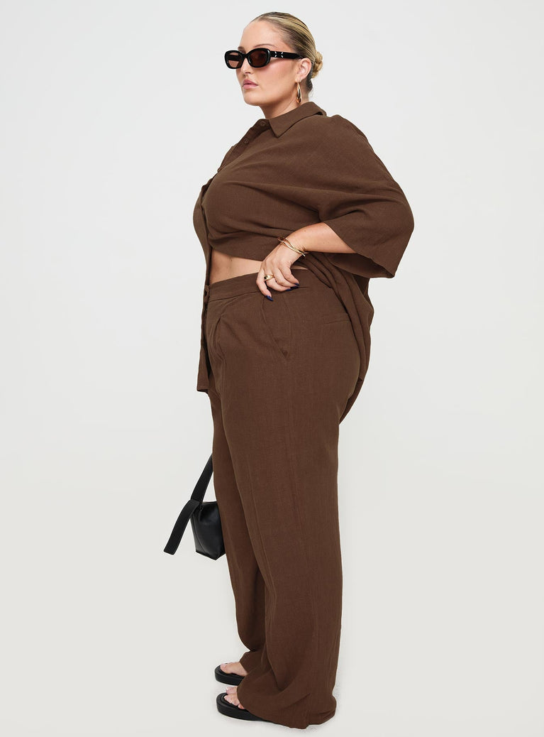Zenia Linen Blend Pants Chocolate Curve | Princess Polly AU