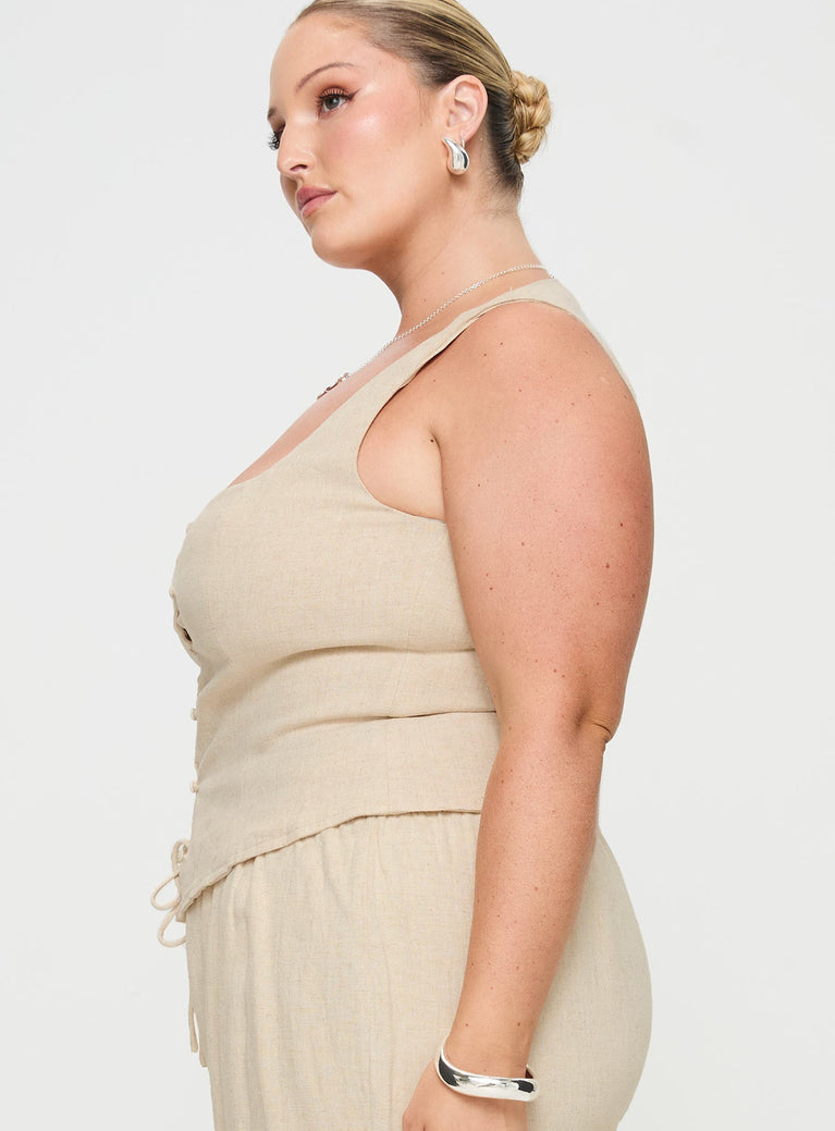 Zenda Linen Blend Top Beige Curve | Princess Polly AU