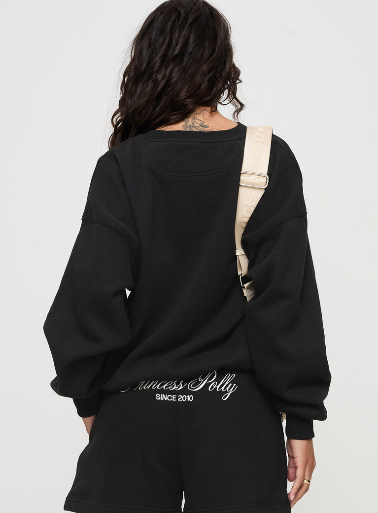 Princess Polly Crew Neck Sweatshirt Cursive Text Black Sand | Princess ...