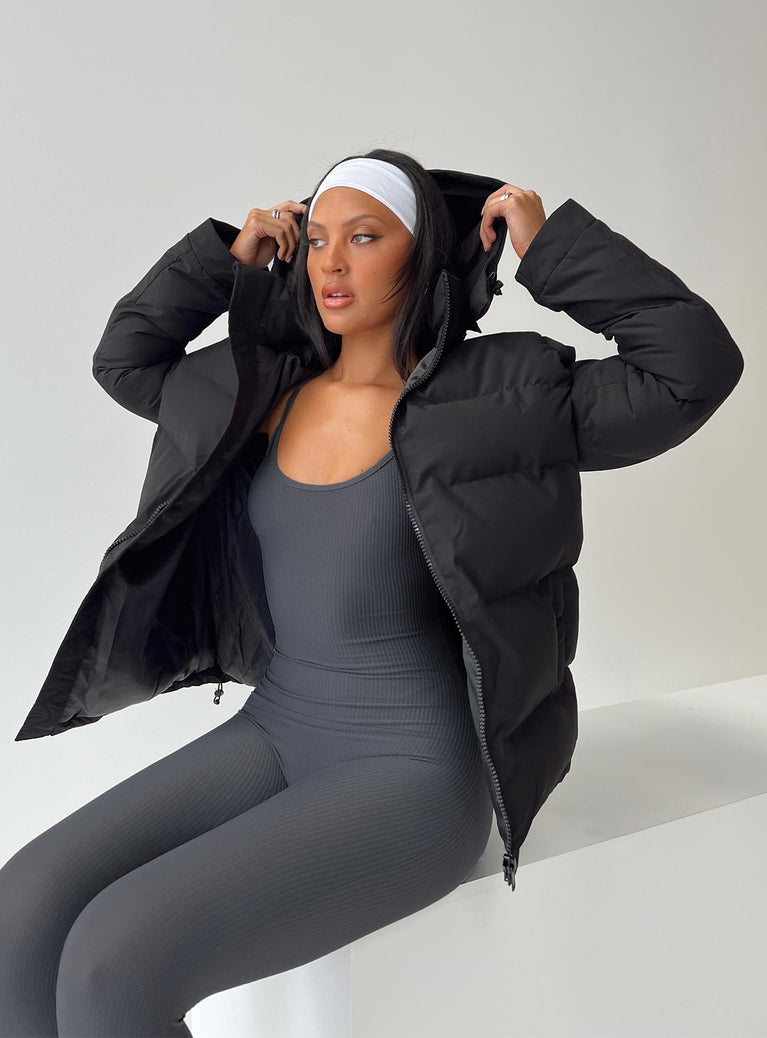 Dream Puff Technical Puffer Jacket Black | Princess Polly AU