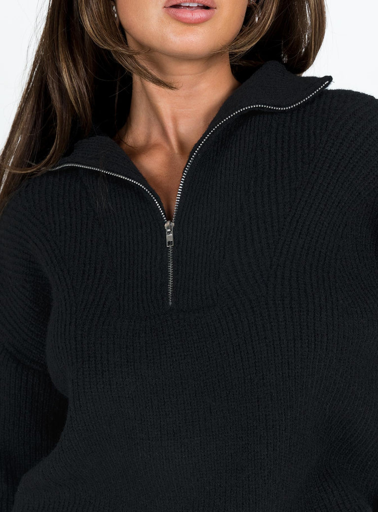 Ferry Zip Front Jumper Black | Princess Polly AU